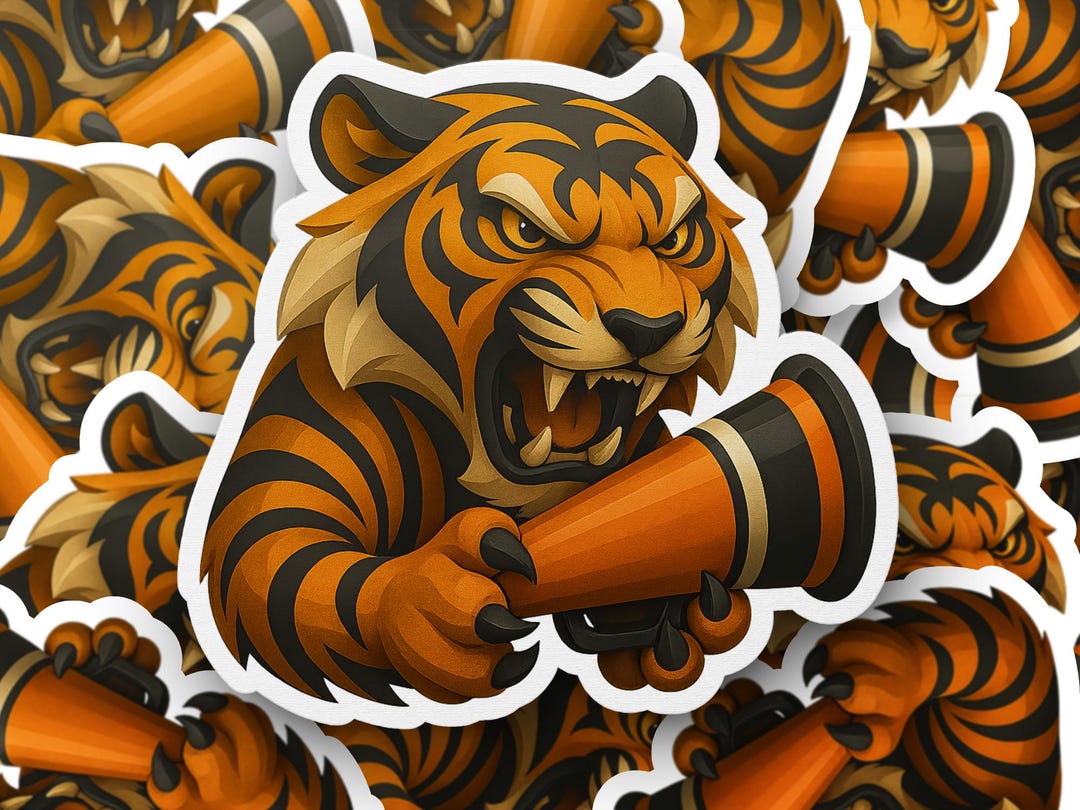 Tiger With Megaphone Sticker, Animal Lover Decal, Laptop Sticker, Water ...