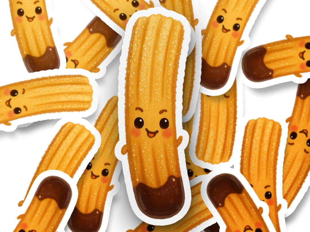 Cute Churro Sticker, Chocolate Dipped Foodie Decal, Sweet Treat Dessert ...