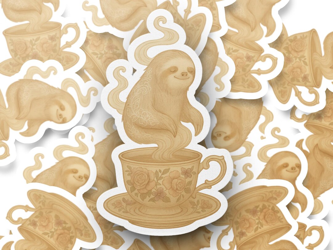 Sloth in Teacup Sticker, Cute Animal Decal, Floral Tea Cup Vinyl ...