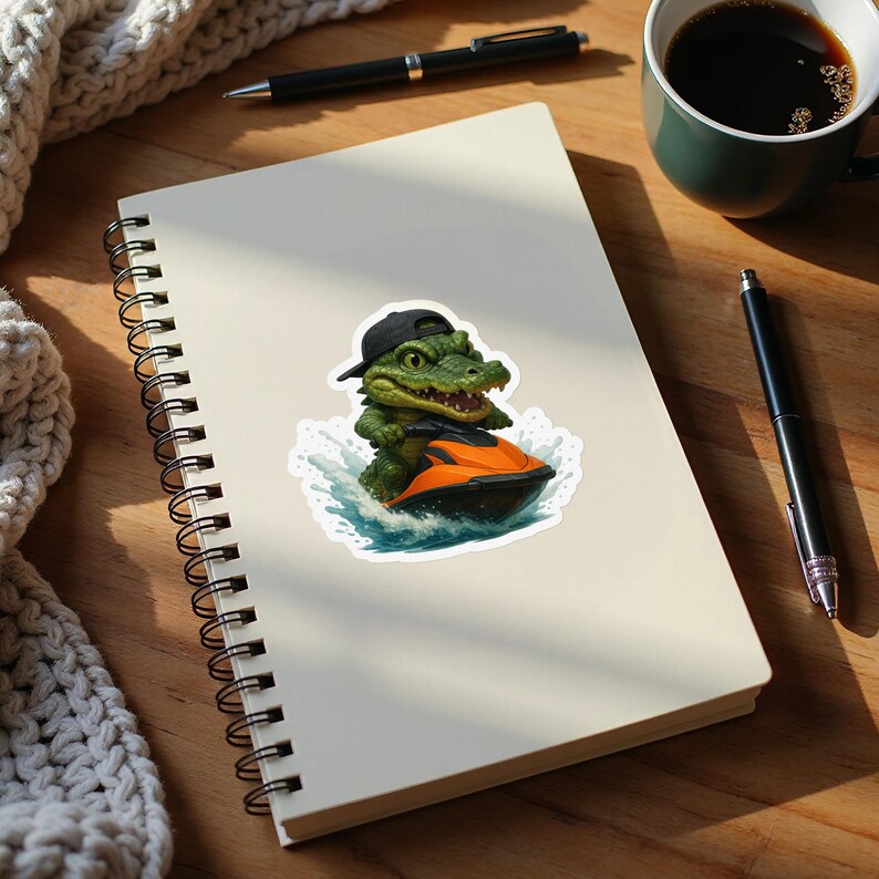 Alligator on a Jet Ski Sticker, Cartoon Alligator Decal, Funny Cute ...