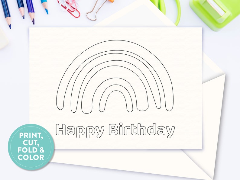 Happy Birthday Coloring Card Print at Home for Kids and Adults | 5" X 7 ...