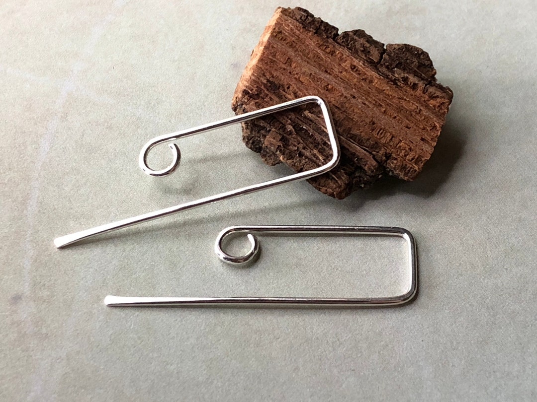 Minimalist Ear Wires, Rectangular Ear Wires With Side Loop, Sterling ...
