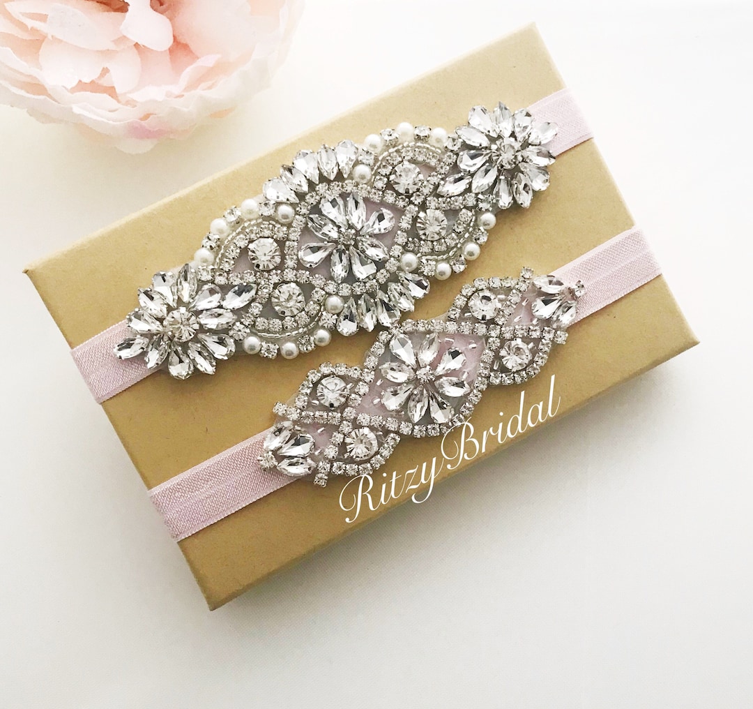 Blush Wedding Garter Set: Jeweled Bridal Garters With Pearls - Etsy