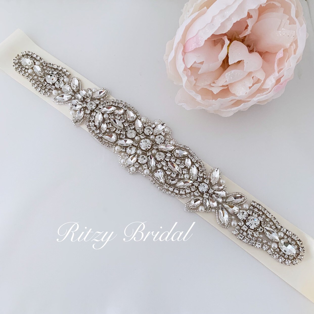 Crystal Pearl Wedding Dress Sash: Silver Rhinestone Bridal Belt - Etsy