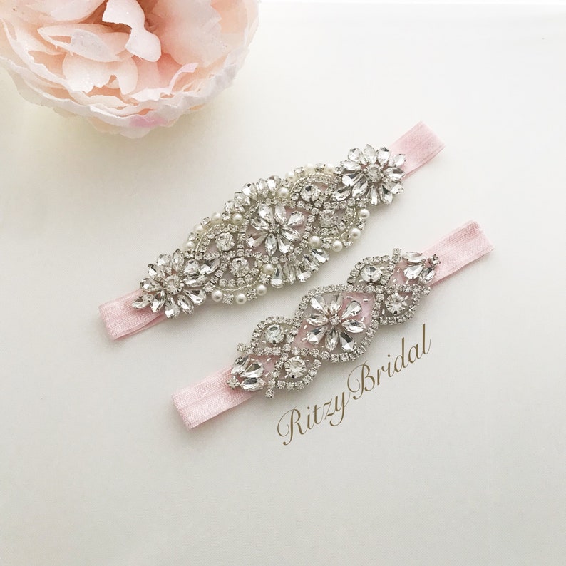Blush Wedding Garter Set: Jeweled Bridal Garters With Pearls - Etsy