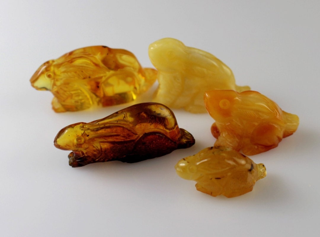 Rabbits Amulet Handmade Miniature Carved Mixed Figurine Genuine Baltic ...