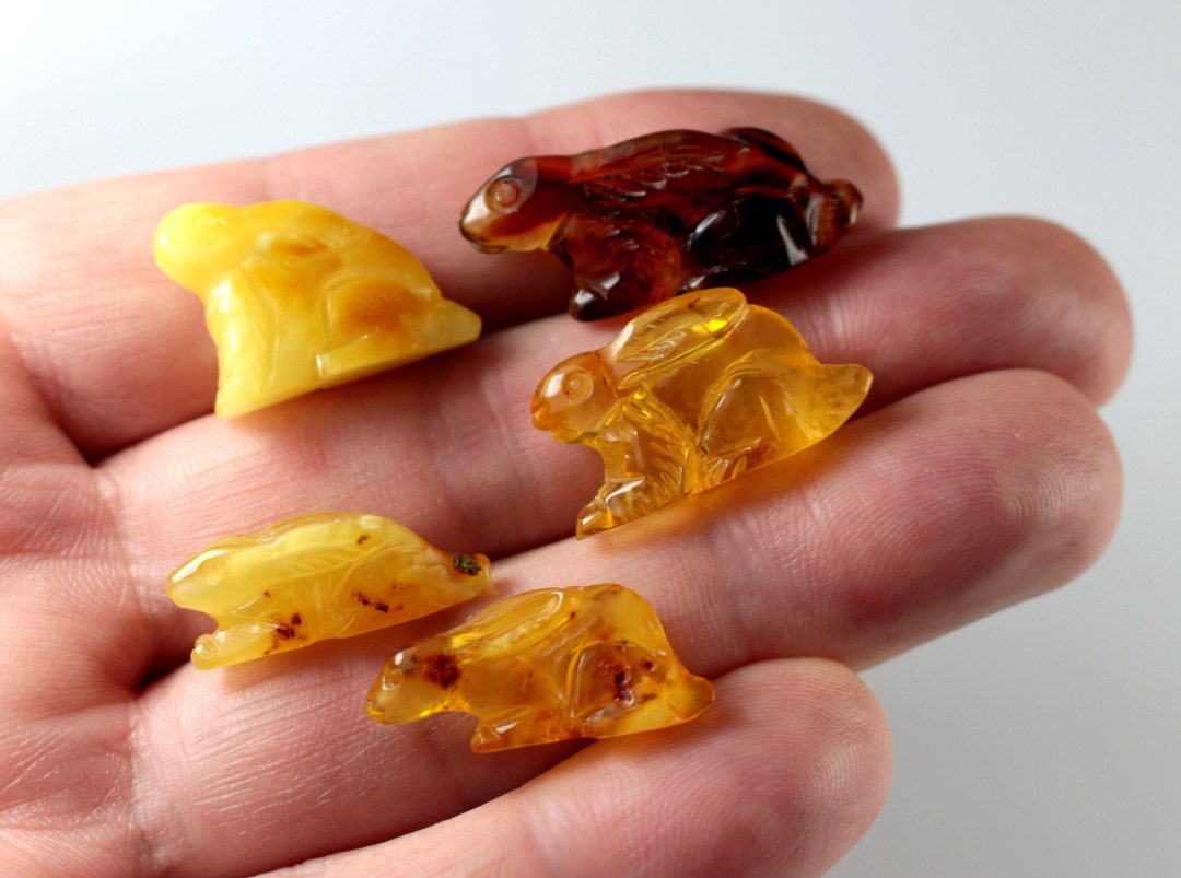 Rabbits Amulet Handmade Miniature Carved Mixed Figurine Genuine Baltic ...