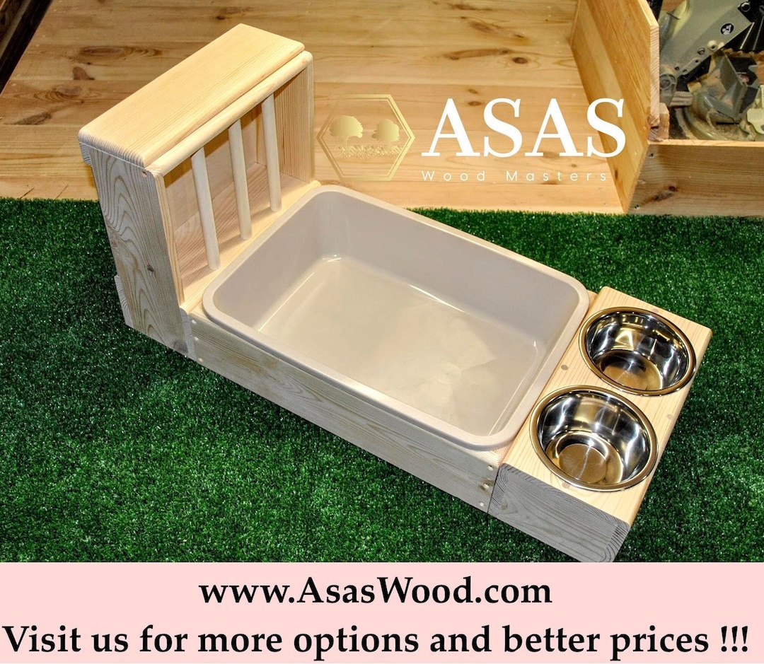 Rabbit Hay Feeder With Litter Box and Food Bowls, Made by Asaswood - Etsy