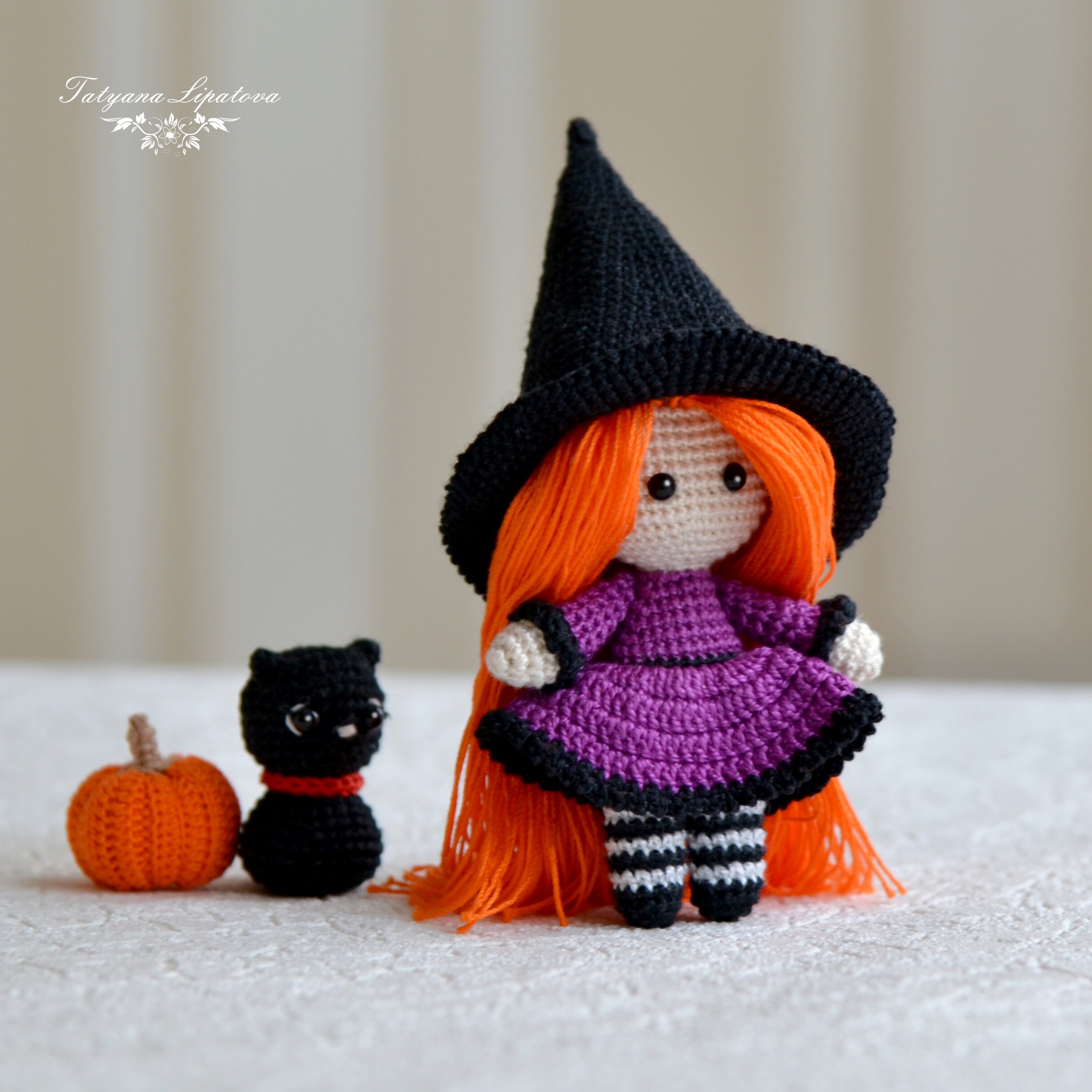 Stuffed Animals & Plushies Toys crocheted whimsical Halloween Witch cat ...