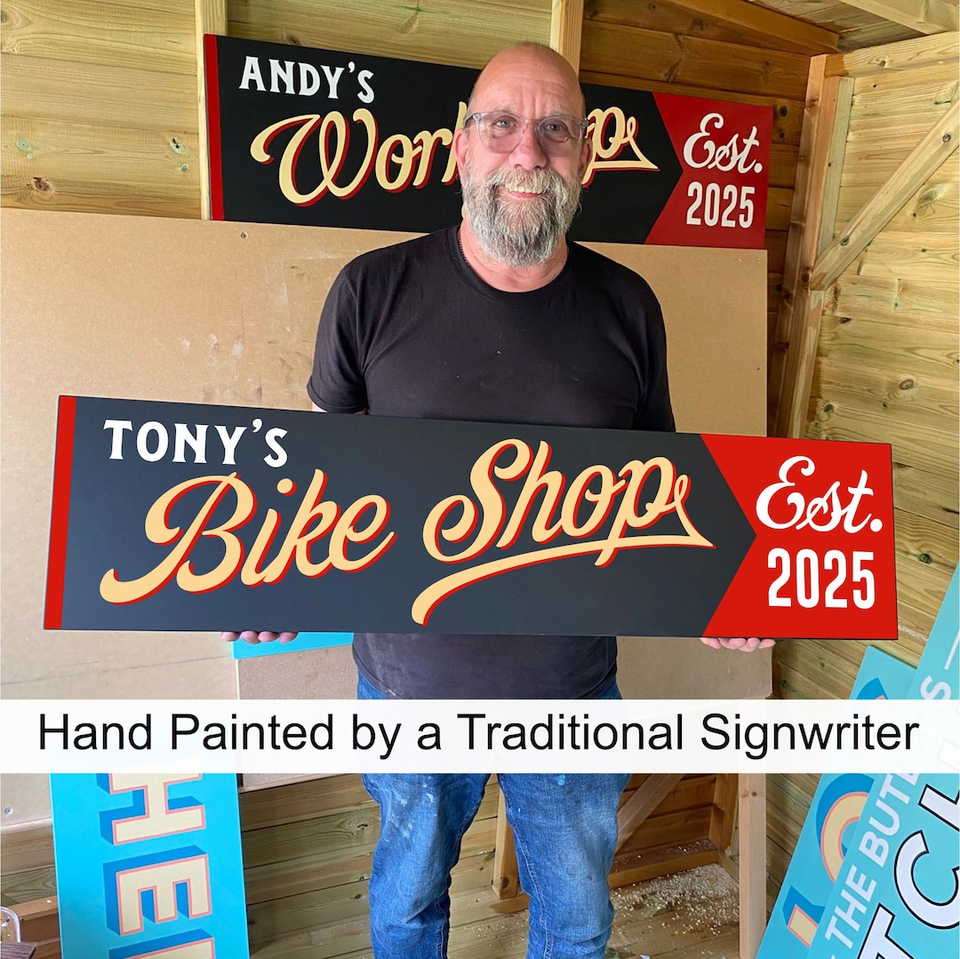 Bike Shop Sign – Handmade Hand Painted Wooden Garage Plaque | Rustic ...