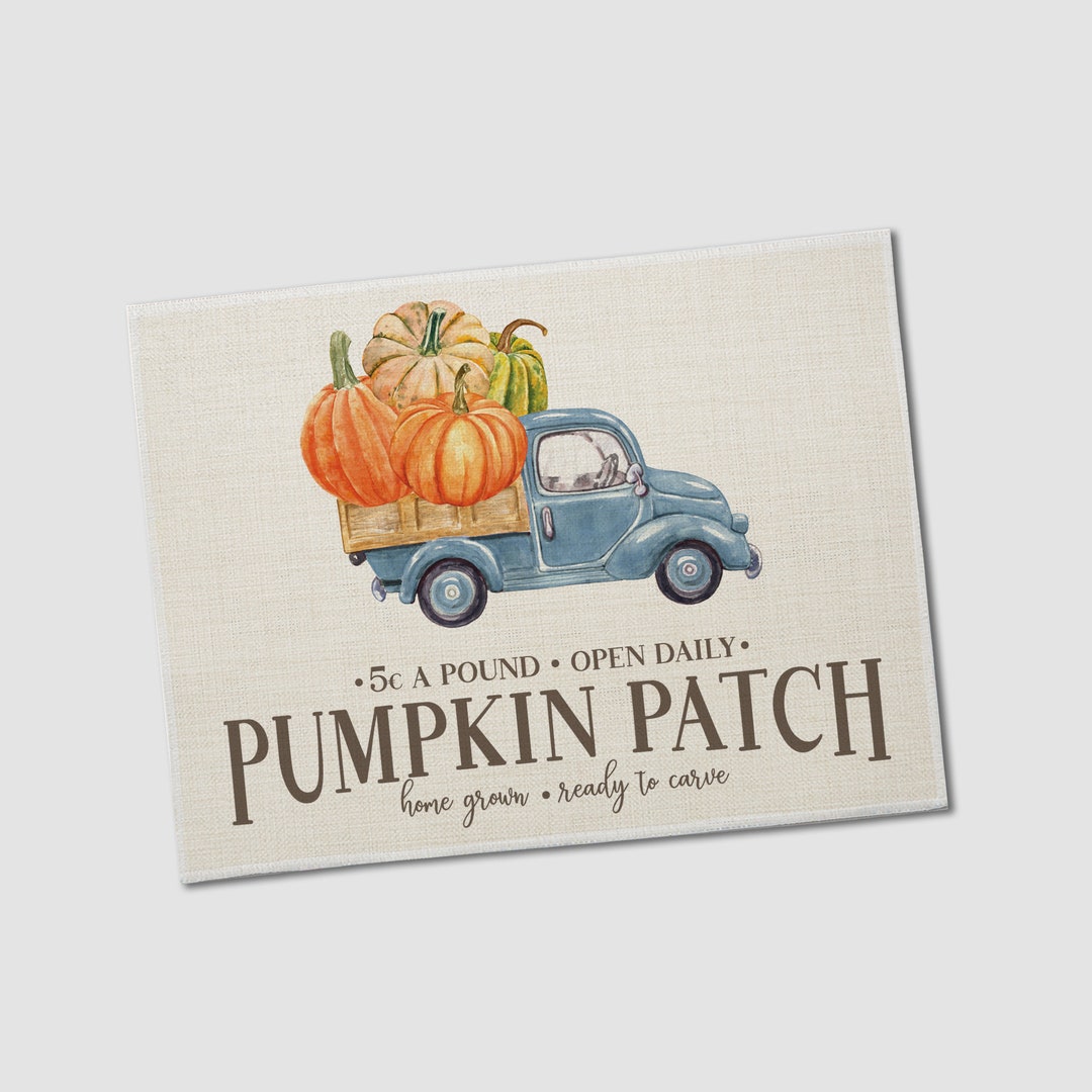 Pumpkin Patch Placemat Autumn Table Setting Fall Decor Pumpkins Blue Vintage Truck Placemat ...