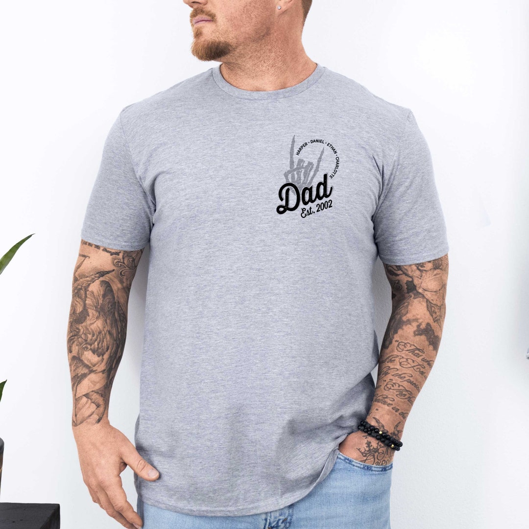 Cool Dad Rocker Skeleton Hand Established Shirt Personalized With Kids ...