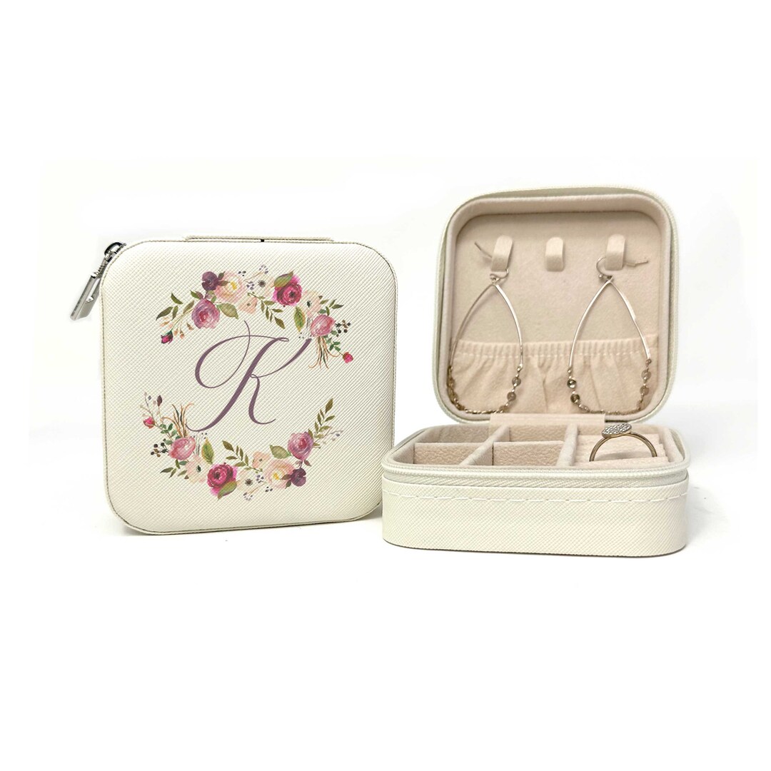 Monogram Initial Jewelry Box | Personalized Travel Jewelry Case for ...