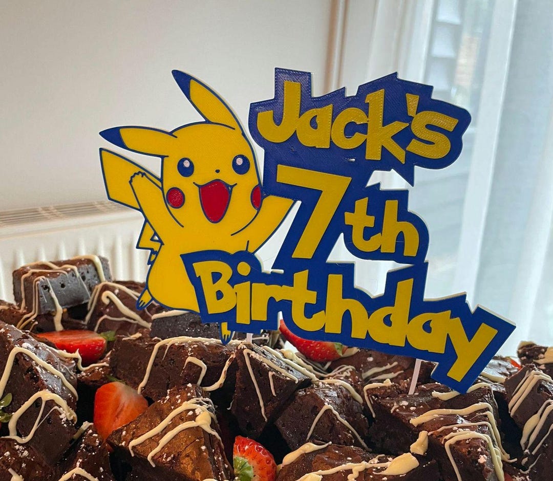 Personalised 3D Printed Pokemon Style Birthday Cake Topper With Pikachu ...