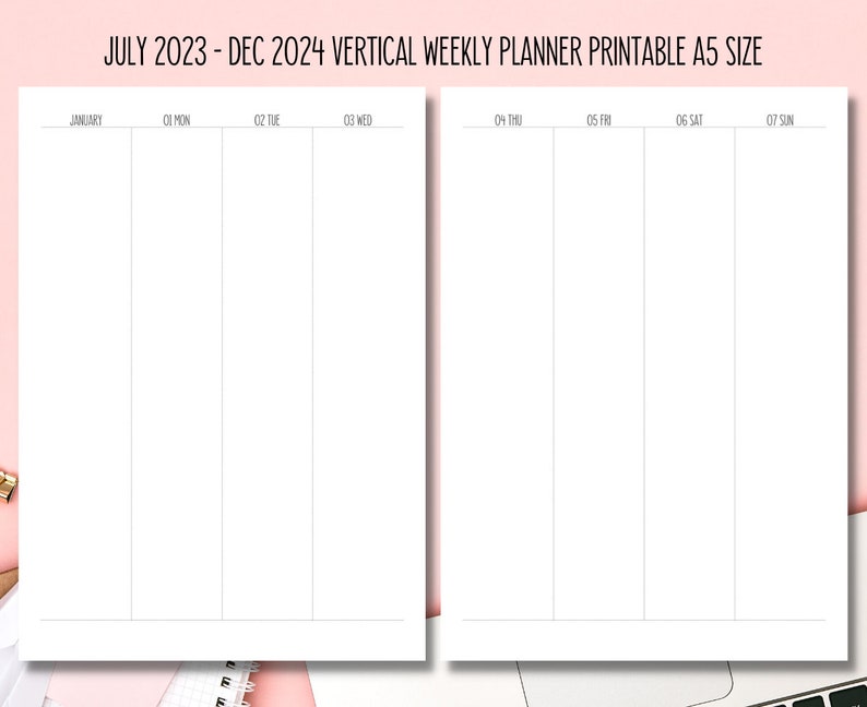 2023 2024 VERTICAL WEEKLY Planner Printable A5 Insert MIDYEAR Dated ...