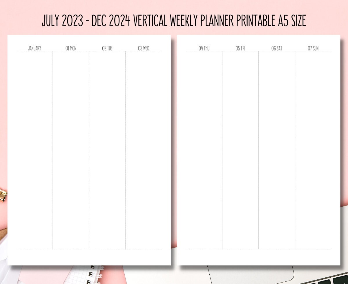 2023 2024 VERTICAL WEEKLY Planner Printable A5 Insert - Etsy