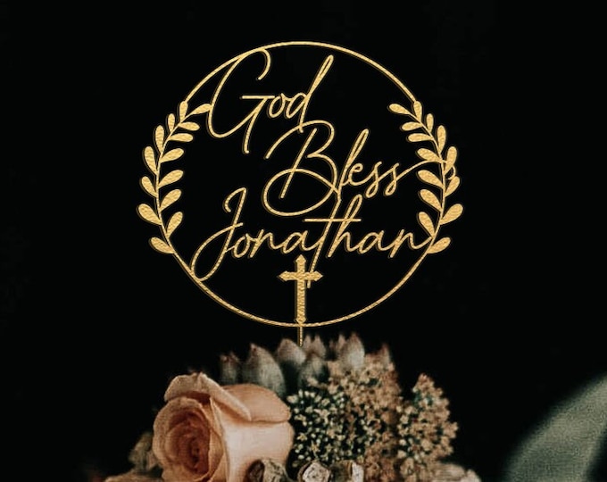 Baptism Cake Topper, God Bless Cake Topper, Wreath Christening Cake ...