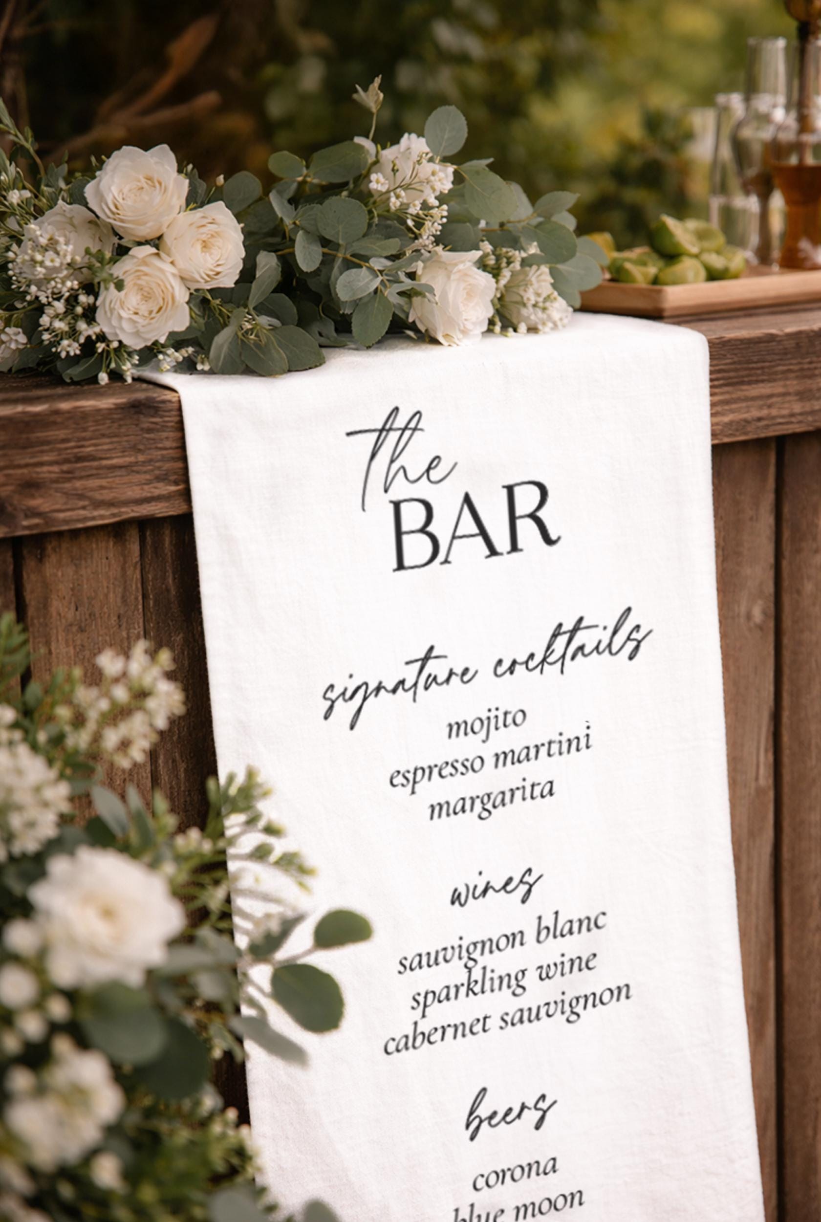 Custom Fabric Wedding Bar Sign, Linen Bar Menu Sign, Rustic Wedding ...