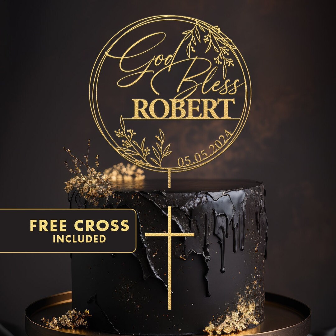 God Bless Cake Topper,baptism Cake Topper, Wreath Christening Cake ...