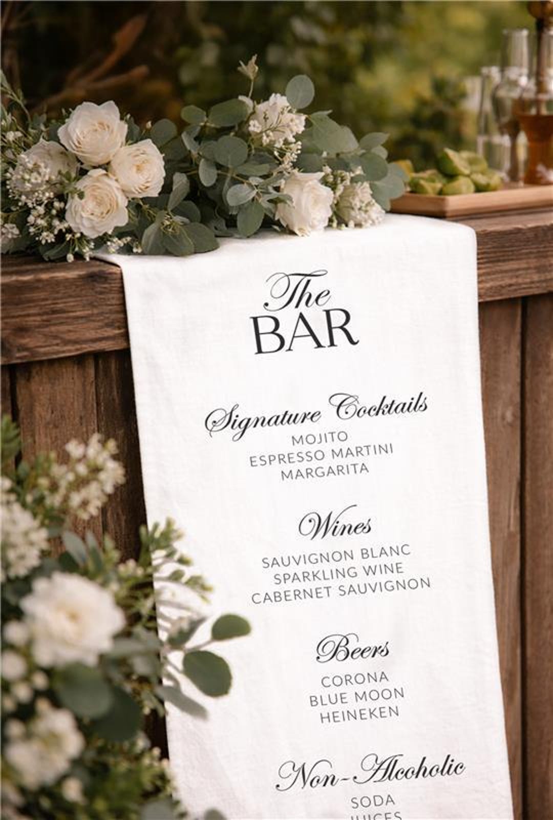 Custom Fabric Wedding Bar Sign, Linen Bar Menu Sign, Rustic Wedding ...