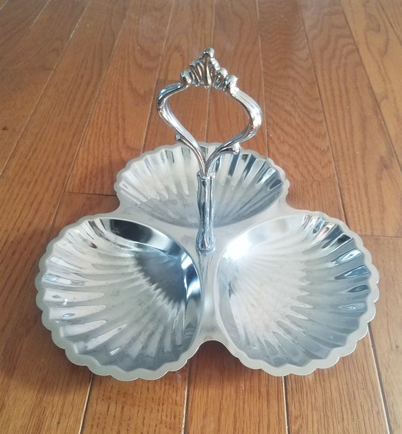 Triple Shell Chrome Tray With Handle Vintage Serving Dish | Etsy