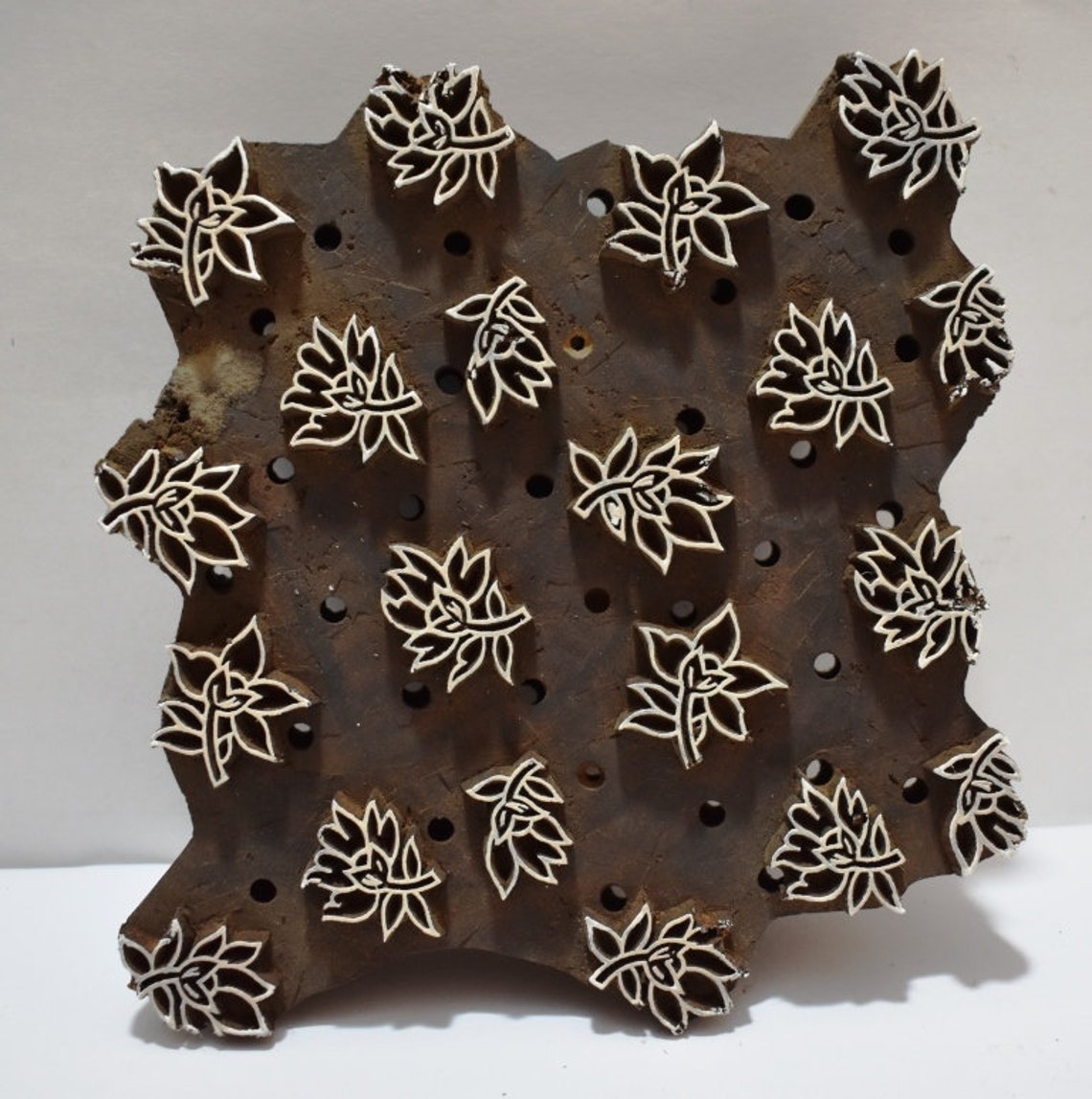 Vintage Mughal Flower Bold Bunti Carving Pattern Stamp Indian Wood ...