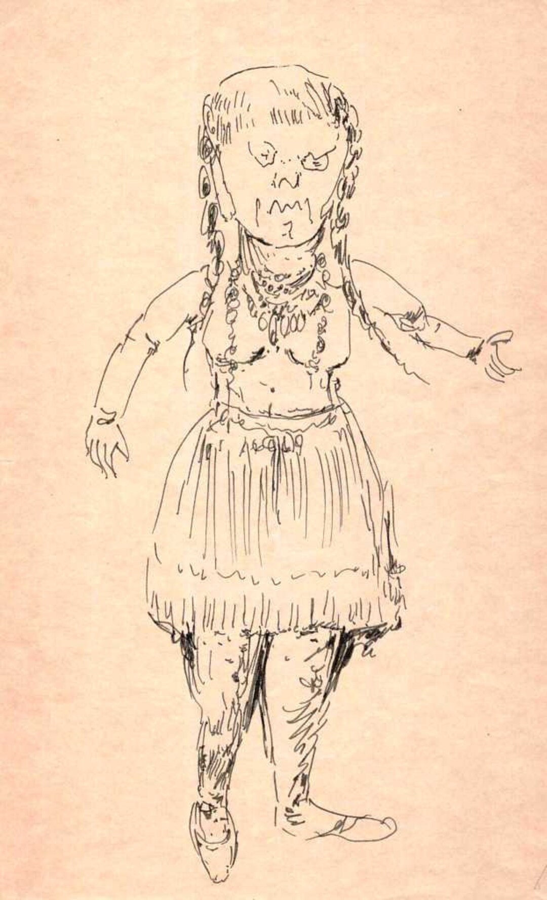 Modern Contemporary Horror Grumpy Sketch of a Girl Unique Art Handmade ...