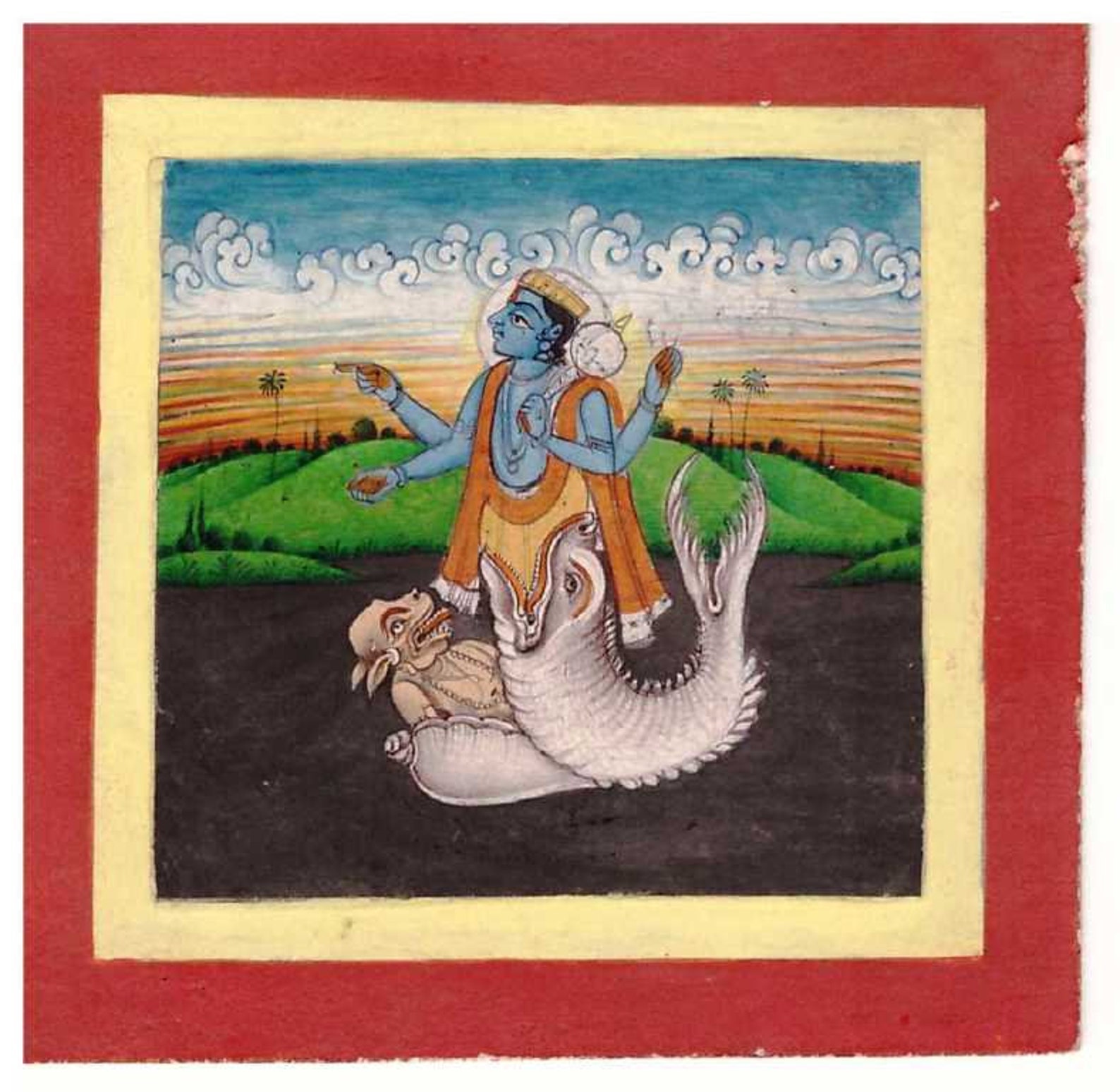 Mythological Indian Miniature Painting Small Sized Lord Vishnu - Etsy