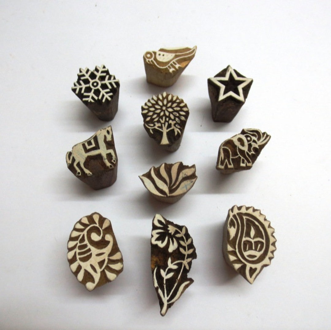 Lot of 10 Unique Assorted Small Stamps Indian Wood Art Crafting Decor ...