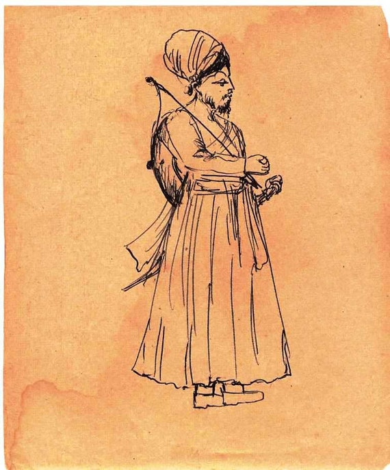 Vintage Sketch of a Islamic Warrior Handmade Pen & Ink Sketch | Etsy