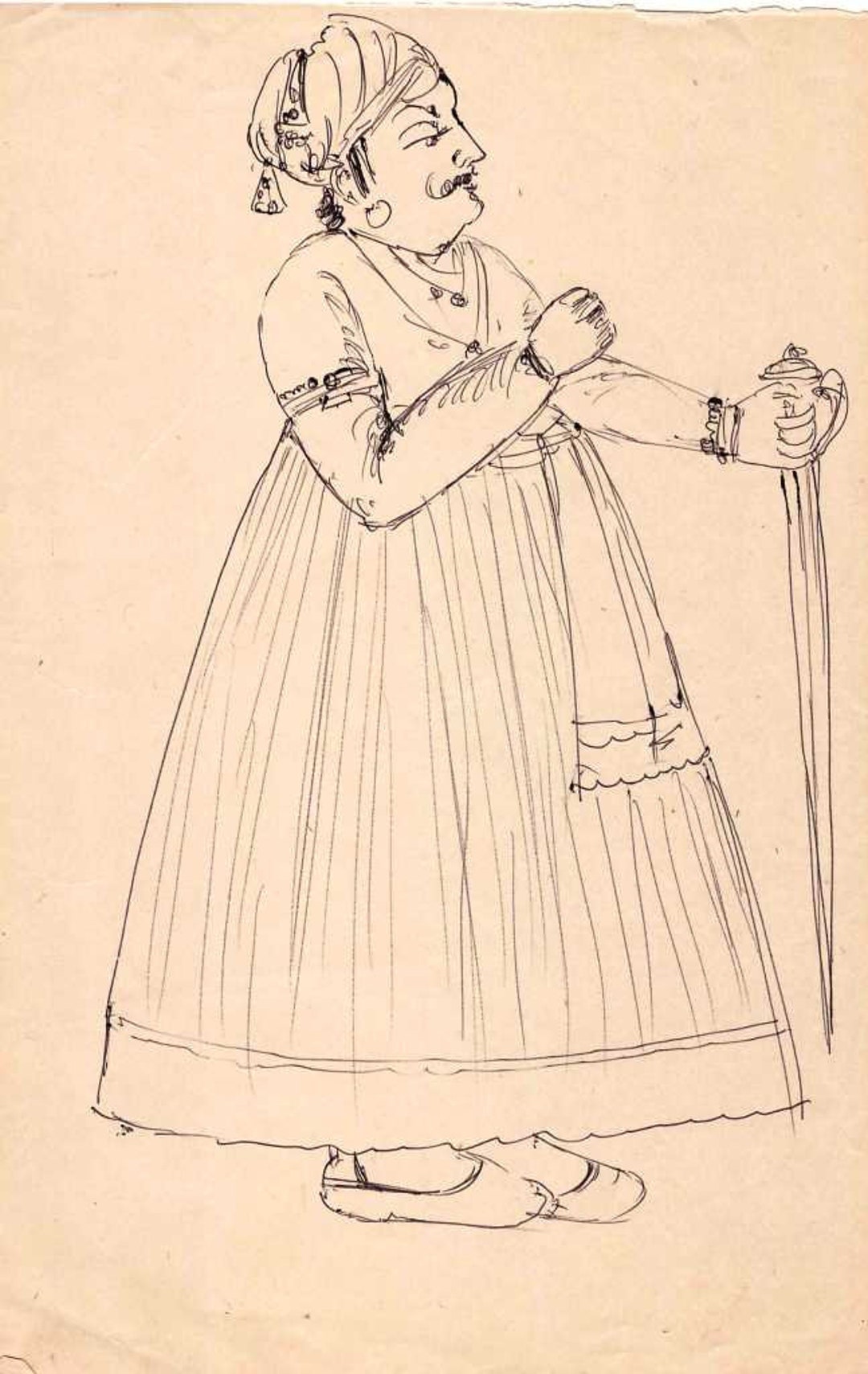 Portrait Sketch of Traditional Indian Men With Sword Handmade Pen & Ink ...