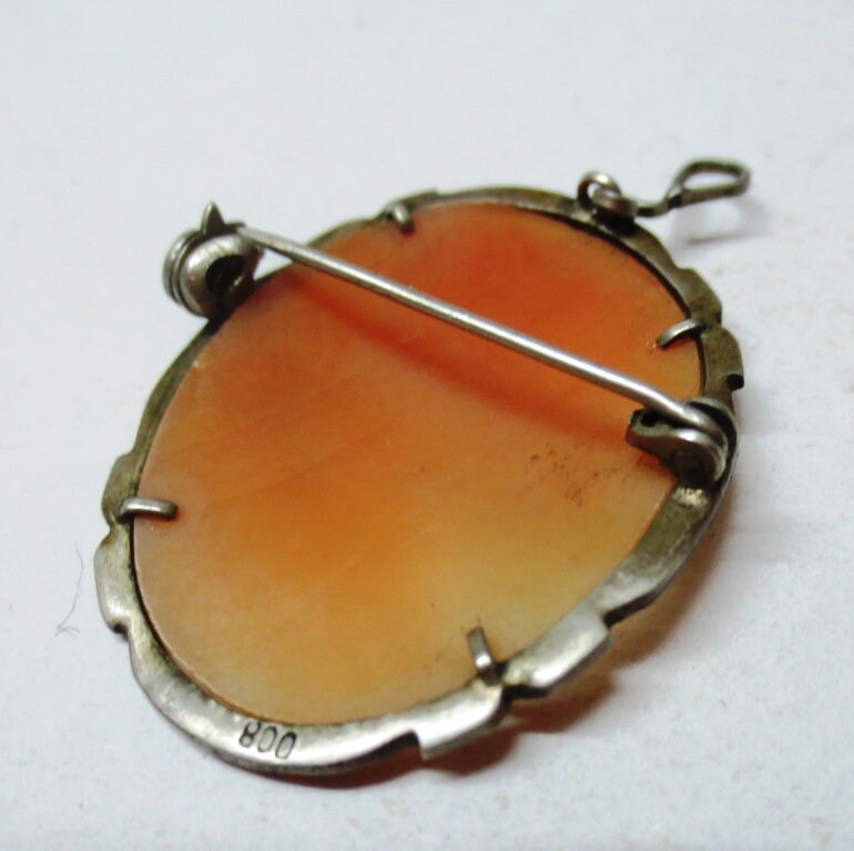 Vintage Old Victorian .800 Silver Shell Cameo Brooch Pin Lady Portrait ...