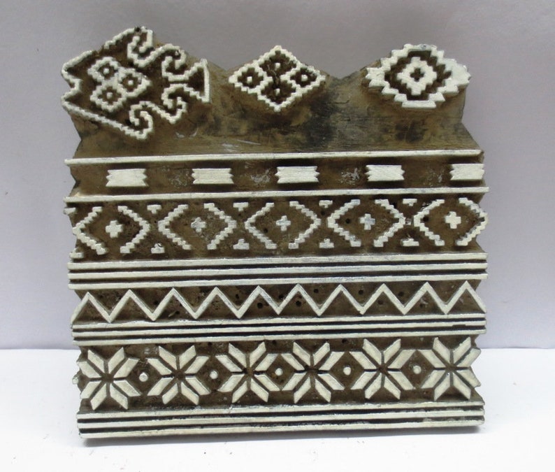 VINTAGE Wooden Hand Carved Textile Printing on Fabric Block / Stamp ...