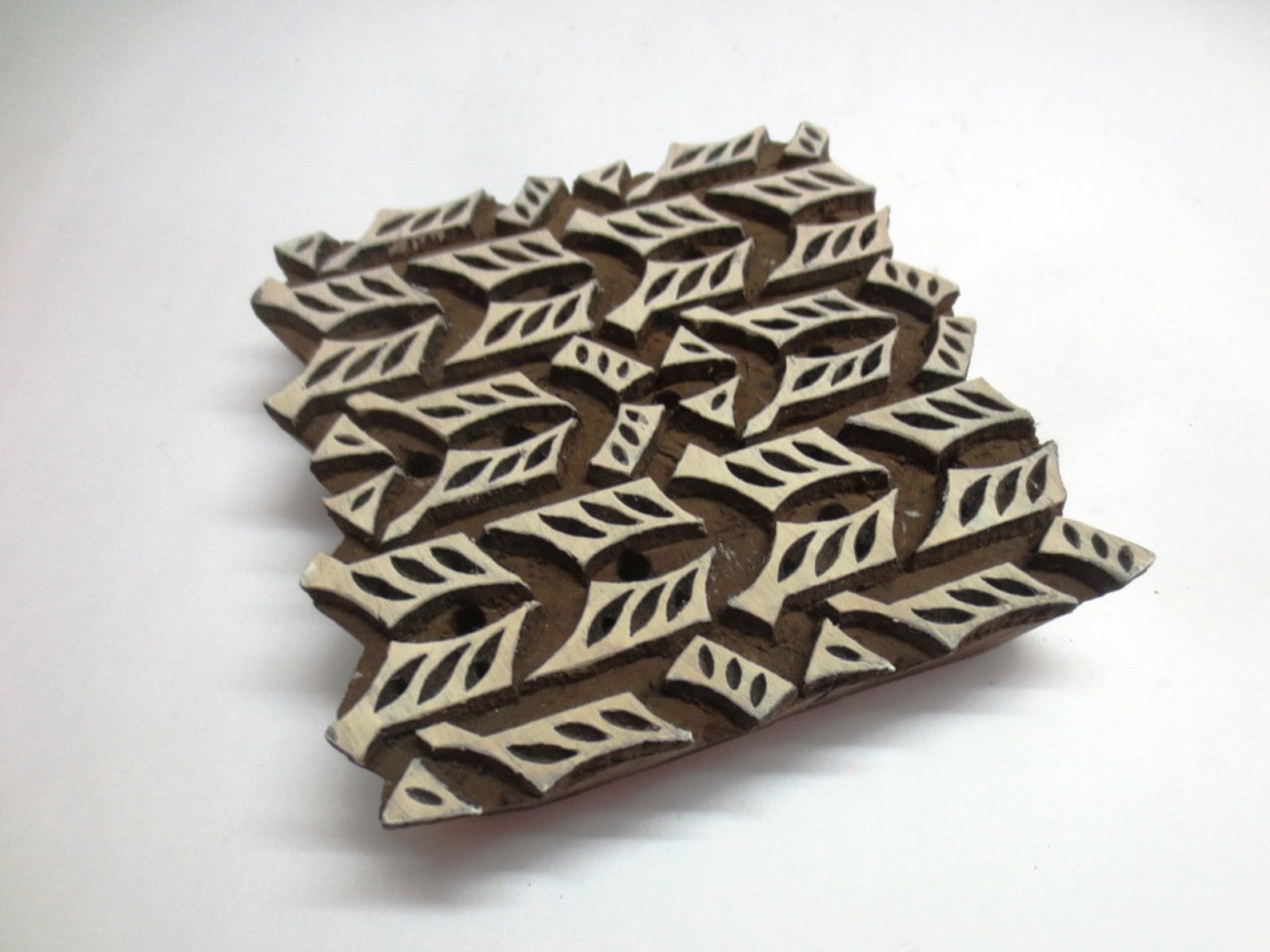 VINTAGE Wooden Hand Carved Textile Printing on Fabric Block / Stamp ...