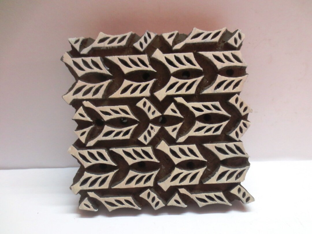 VINTAGE Wooden Hand Carved Textile Printing on Fabric Block / Stamp ...