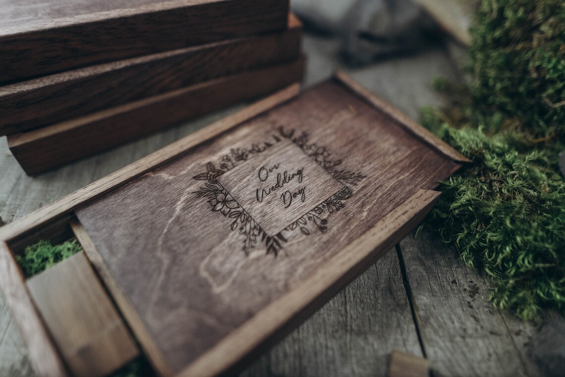 Wood Photo Box for Photo 4x6 & USB Box Holder 4"x6" Proof Box USB Stick ...