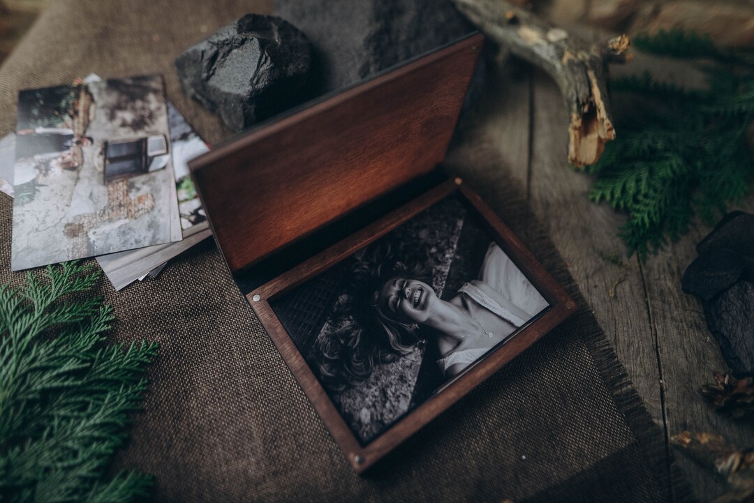 Wood and Leather Photo Box | Wedding Gift Box 4 X 6 | 10 X 15 | 5 X 7 ...