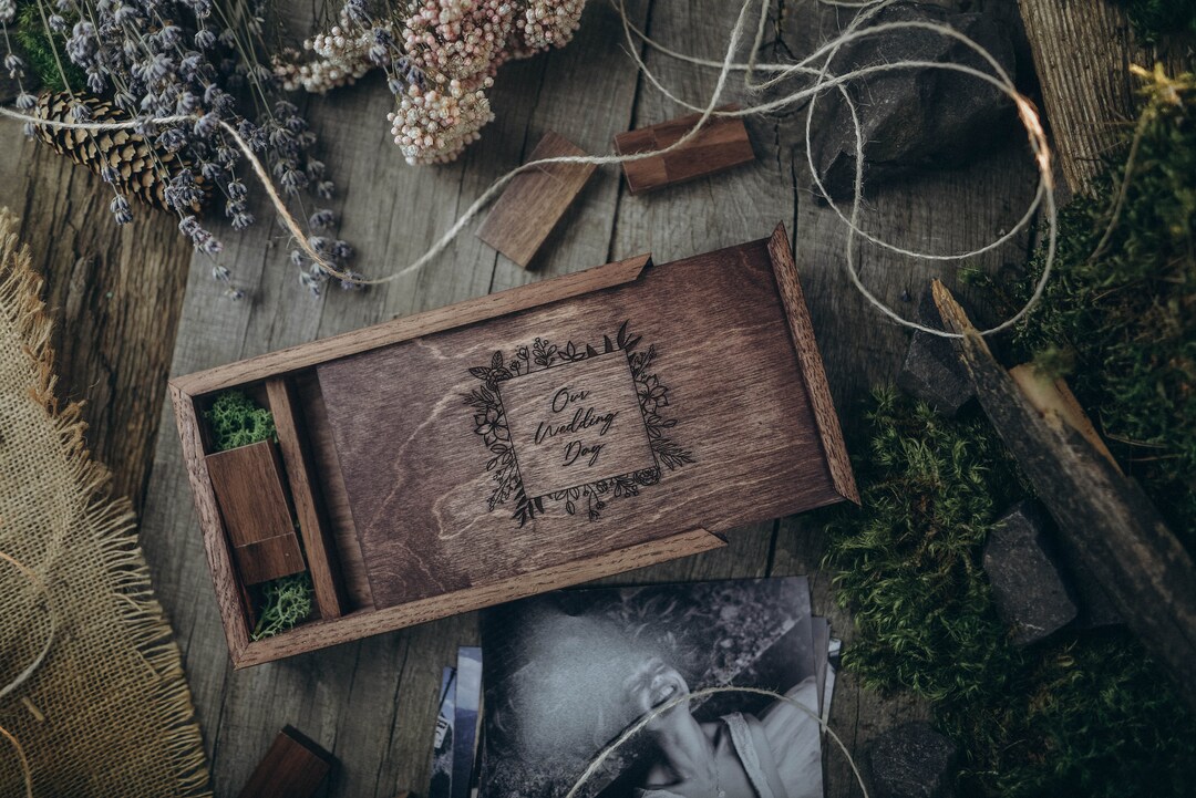 Wood Photo Box for Photo 4x6 & USB Box Holder 4"x6" Proof Box USB Stick ...