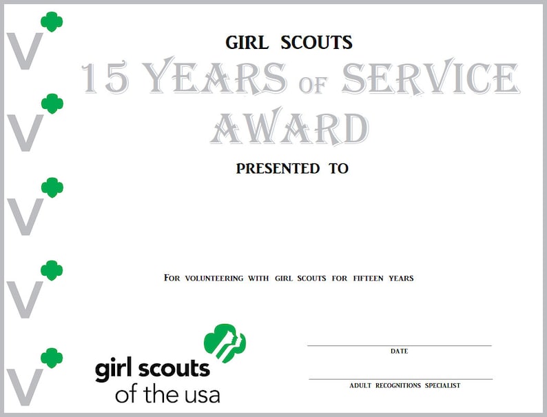 Girl Scout Years of Service Award Certificates - Etsy