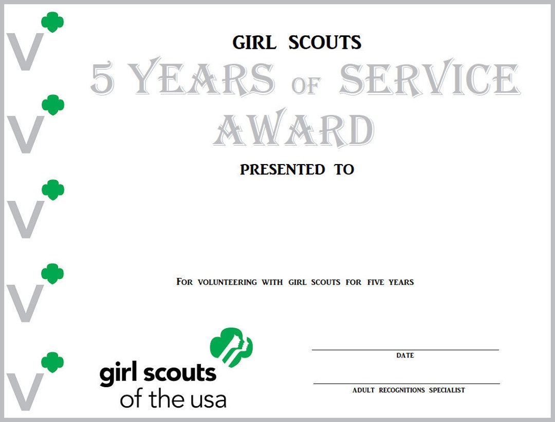 Girl Scout Years of Service Award Certificates - Etsy