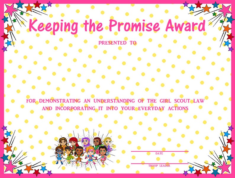D B J - Girl Scout Law/promise Award Certificates #11-15 - Etsy