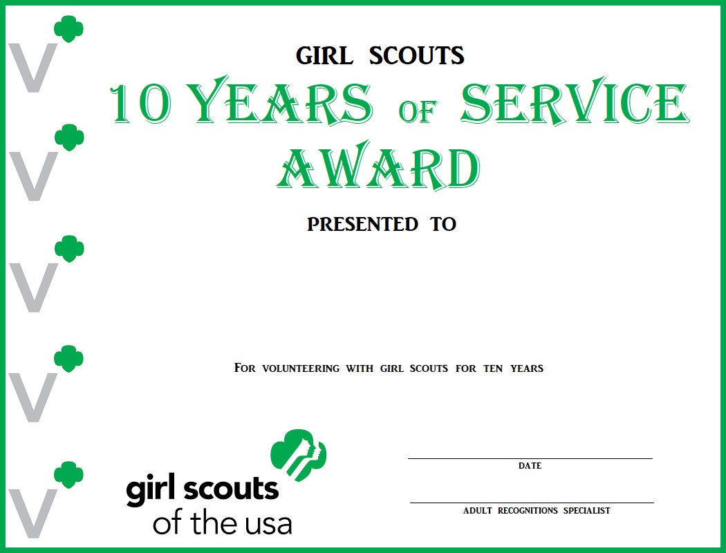 Girl Scout Years of Service Award Certificates - Etsy