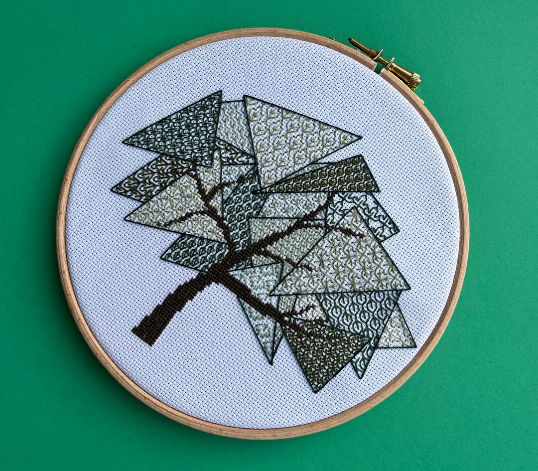 Blackwork Tree Pdf Pattern- Modern Geometric Blackwork Embroidery Tree ...