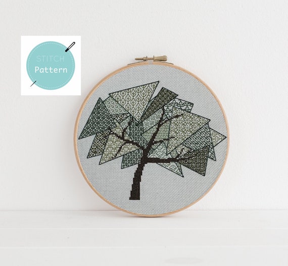 Blackwork Tree Pdf Pattern Modern Geometric Blackwork | Etsy