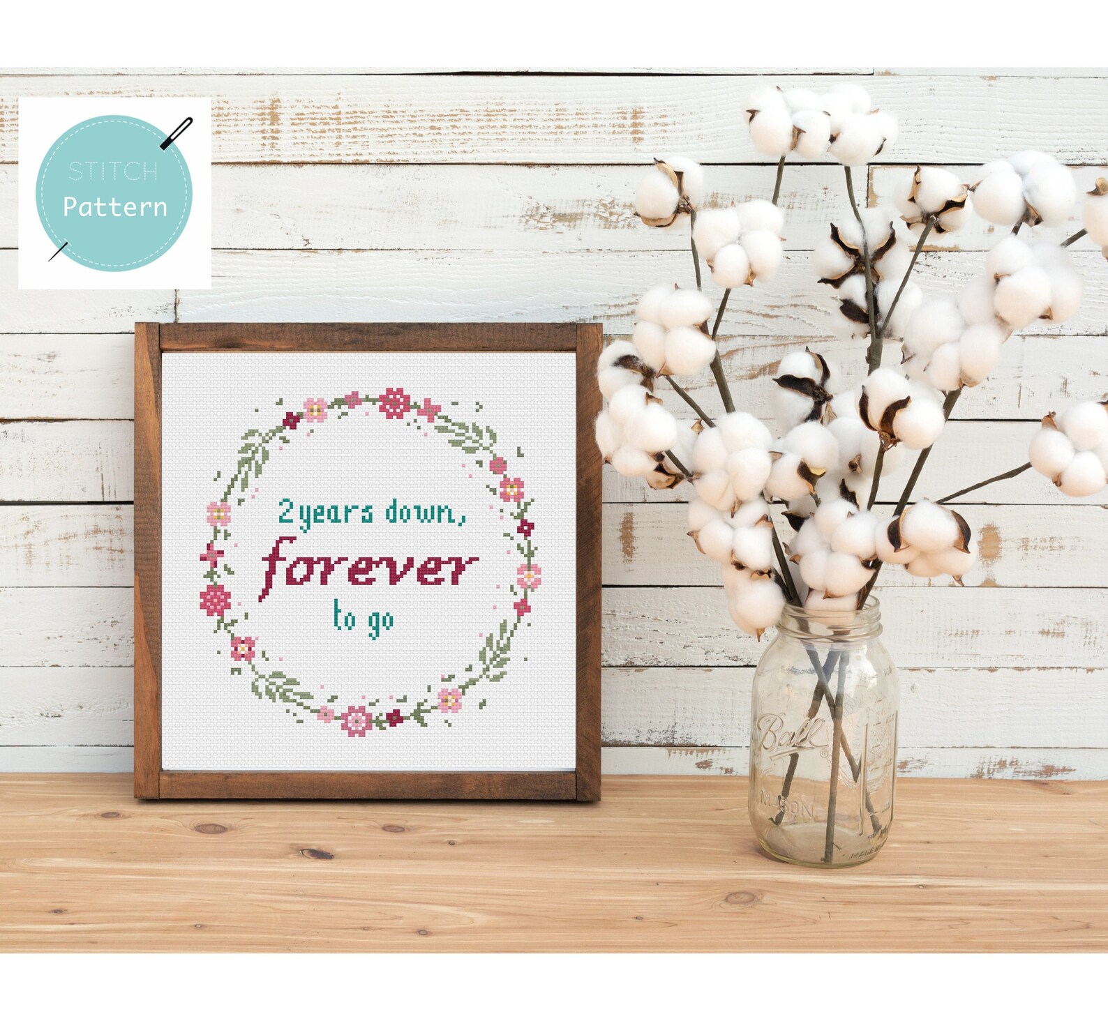 2nd Anniversary Cross Stitch Pattern: Floral Wreath (PDF Download) - Etsy
