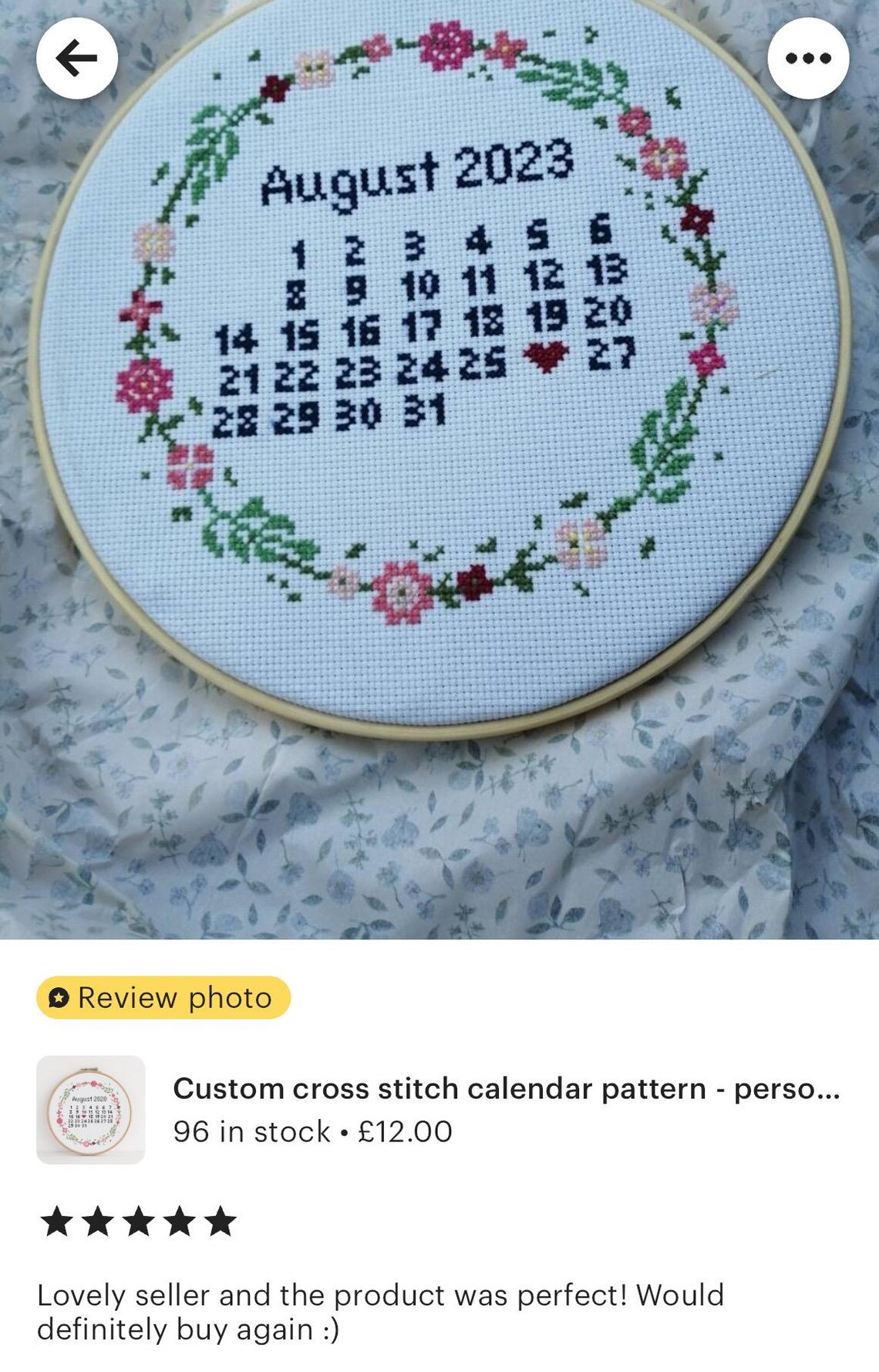 Custom Cross Stitch Calendar Pattern: Ditsy Floral Wreath (digital ...