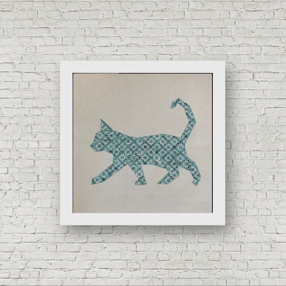 Cat Blackwork Embroidery Geometric Walking Cat Pattern Counted Stitch Blackwork Pattern Chart ...