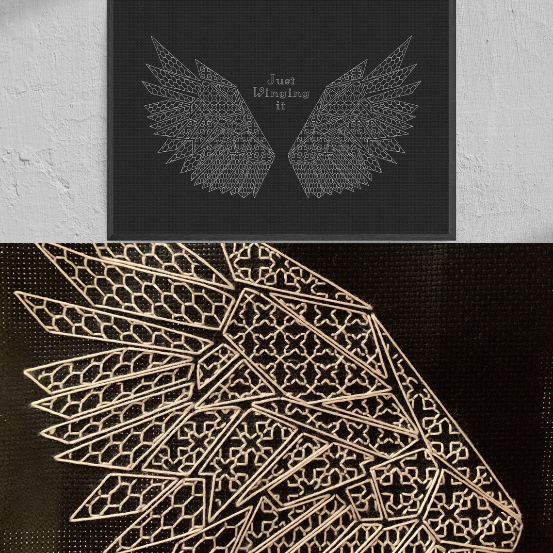 Wings Blackwork pattern pdf instant download angel wings | Etsy