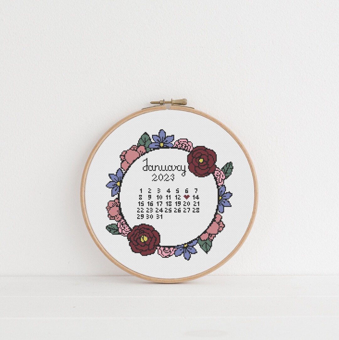 Custom Modern Floral Cross Stitch Calendar Pattern - Etsy