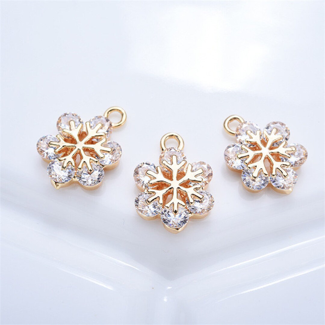 10pcs Shiny Clear Zircon Snowflake Pendant Charm,cz Pave Flower Pendant ...